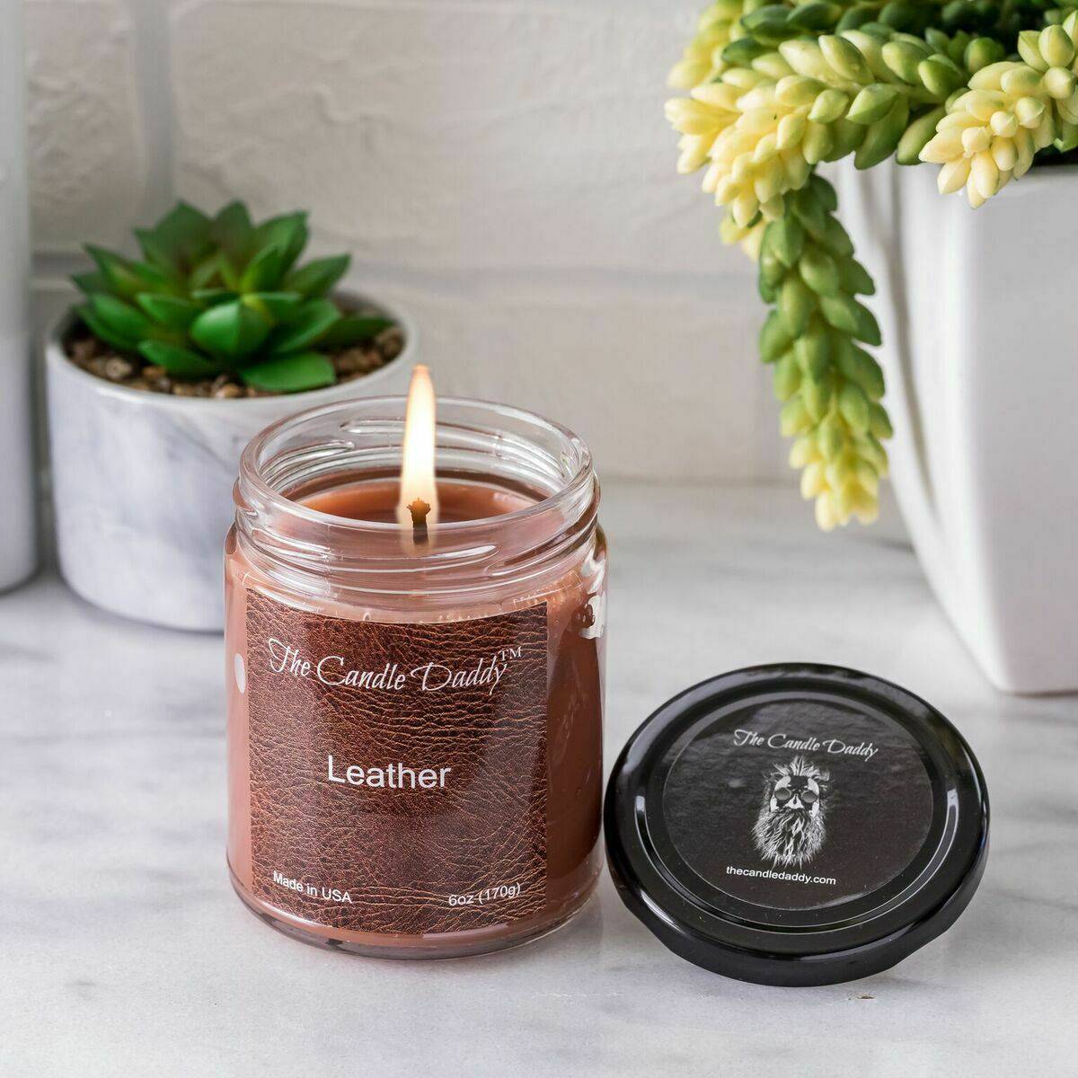Leather Scented Candle- 6 Ounce - 40 Hour Burn | The Candle Daddy